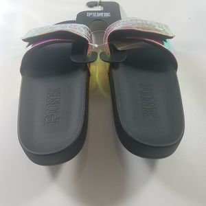 PINK Victoria's Secret | Shoes | Victorias Secret Pink Slides Metallic ...